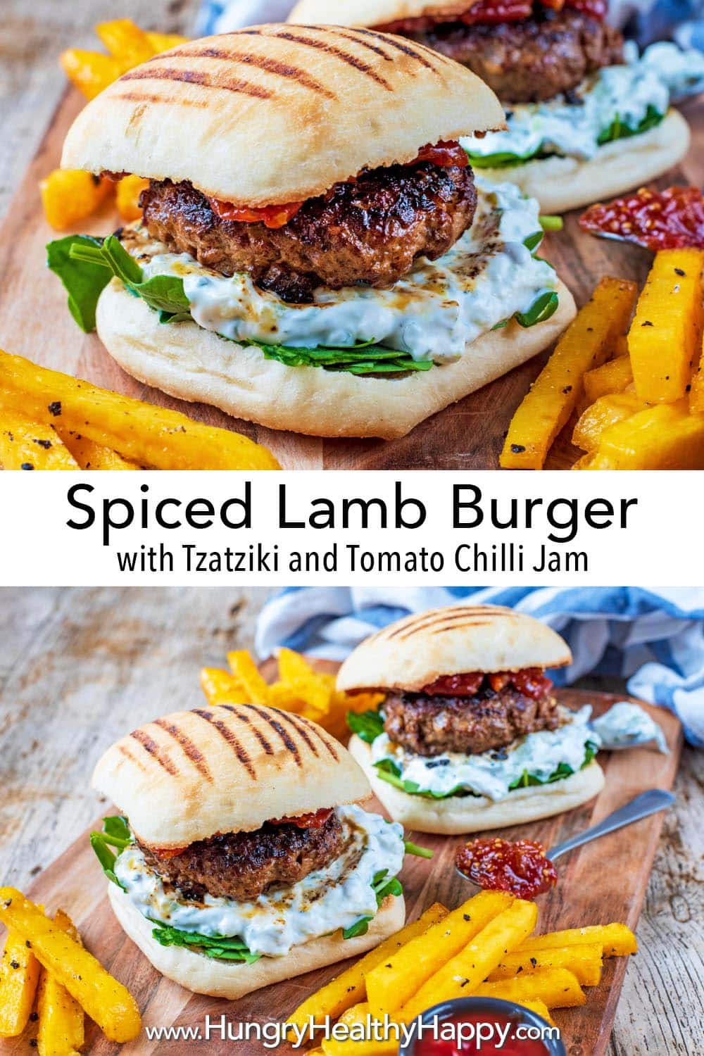 Spiced Lamb Burger with Tzatziki & Chilli Jam - Hungry Healthy Happy