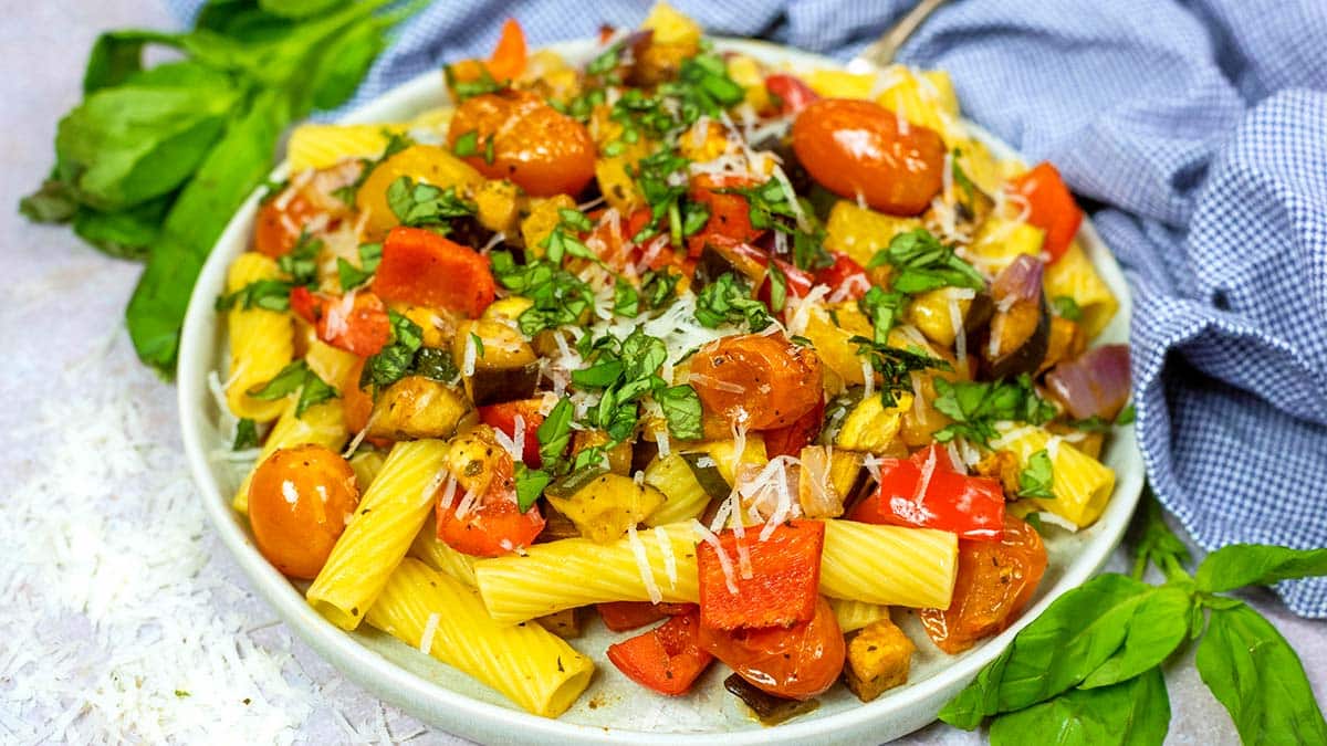 Roasted Ratatouille Pasta - Hungry Healthy Happy