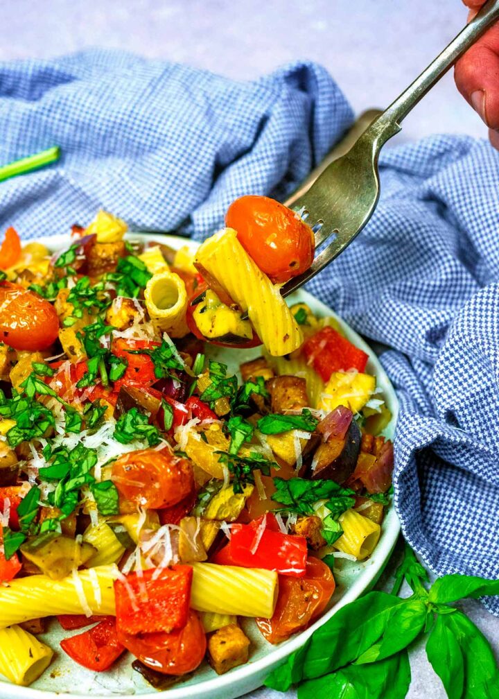 Roasted Ratatouille Pasta - Hungry Healthy Happy