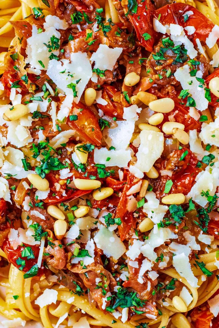 Roasted Tomato and Basil Pasta with Parma Ham - Hungry Healthy Happy