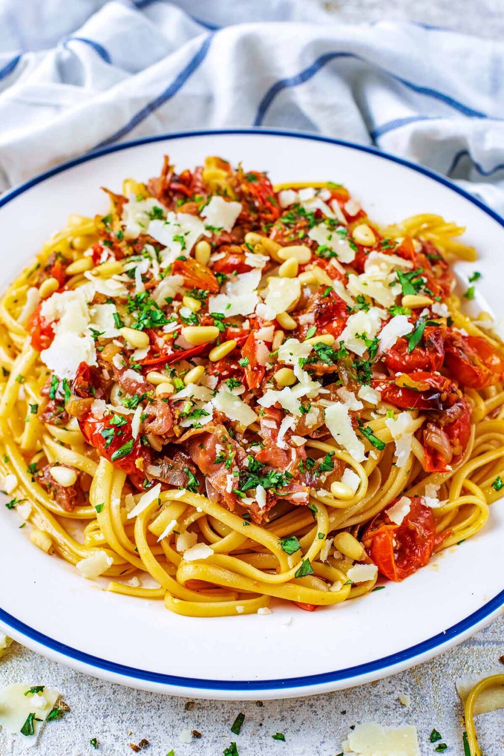 Roasted Tomato and Basil Pasta with Parma Ham - Hungry Healthy Happy