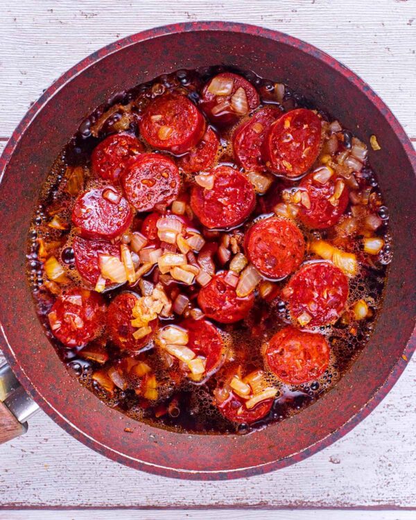 Chorizo in Red Wine - Hungry Healthy Happy