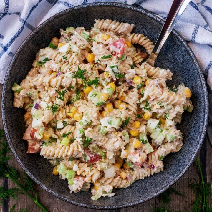 High Protein Tuna Pasta Salad - Hungry Healthy Happy