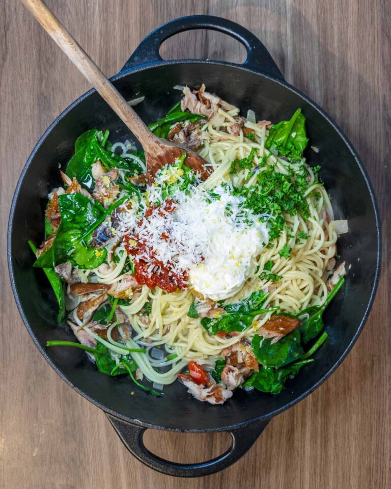 15 Minute Mackerel Pasta - Hungry Healthy Happy